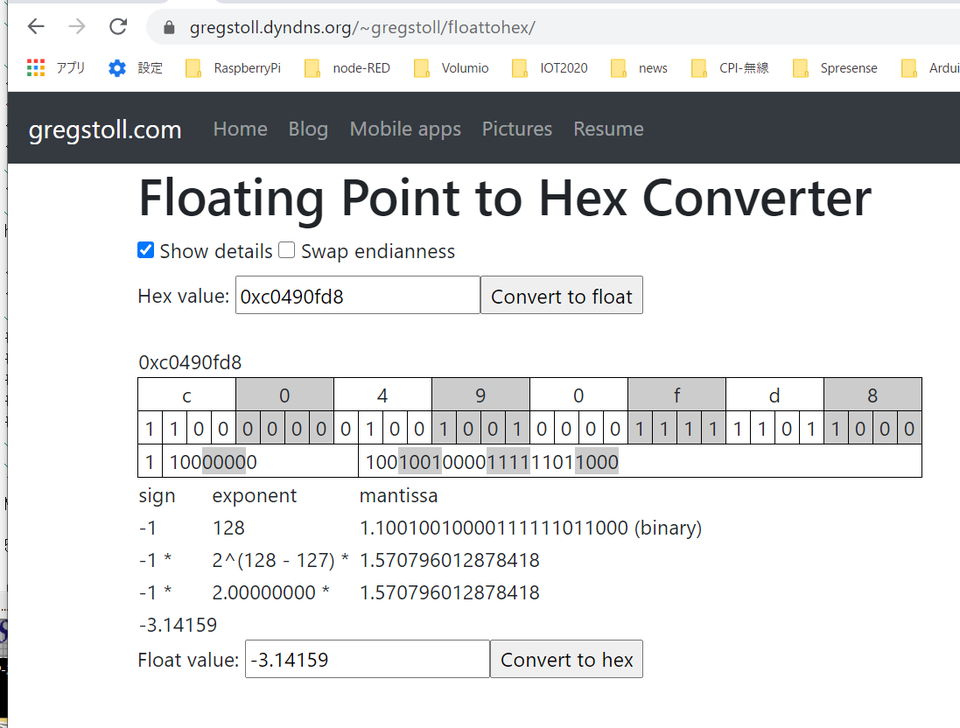IEEE754 単精度浮動小数点数の形式：binary32 の変換 - Arduinoクックブック