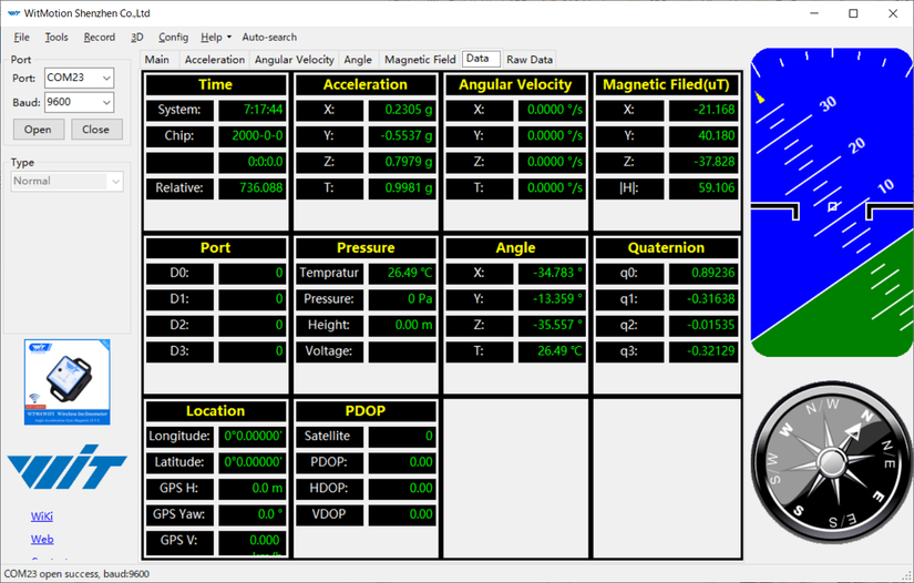 IMU WT901からUARTでデータ取得②クオータニオンのデータを取得 - Matlab
