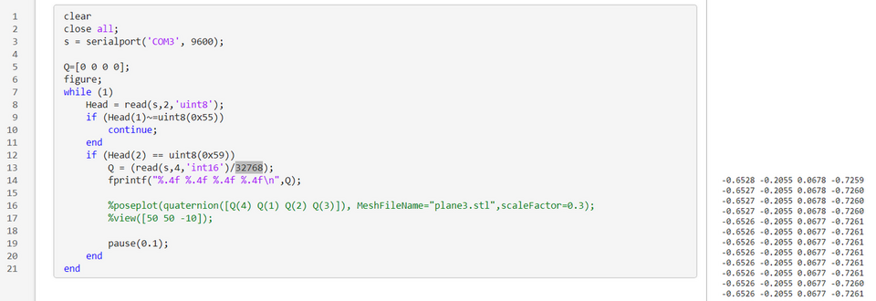 IMU WT901からUARTでデータ取得③simulinkでクオータニオンのデータを取得 - Matlab